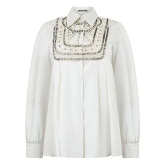 Alberta Ferretti Femme, Blouses et Chemises, Blanc, Taille: 38 FR Chemise &agrave; col brod&eacute;