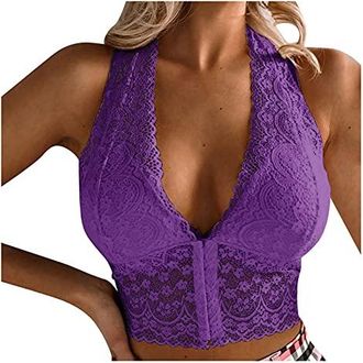 Generic 2026 Soutiens-gorge pour femme Lingerie Sous-v&ecirc;tements Grande taille Quotidien R&eacute;glable Sans Manches D&eacute;contract&eacute; Sexy Couleur unie, violet, XL