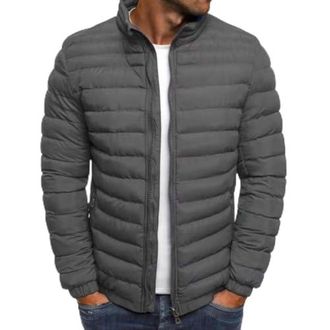 Generic Veste dhiver pour homme en polaire chaude avec fermeture éclair intégrale et légère, épaisse et isolée, coupe ajustée, manteaux matelassés, A04-gris, 