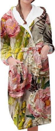 Generic Peignoir moelleux pour femme avec capuche - Peignoir long &eacute;pais et doux pour femme - Robe de nuit longue en peluche avec poches - V&ecirc;tement de nuit moe