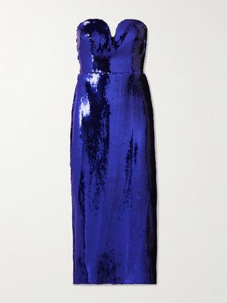 Alex Perry Robe Midi Bustier En Jersey Stretch &Agrave; Sequins - Bleu