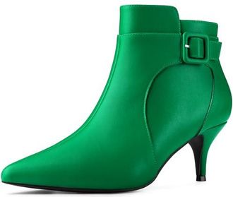Allegra K Bottines à bout pointu avec fermeture éclair pour femmes, talons chaton Vert 39