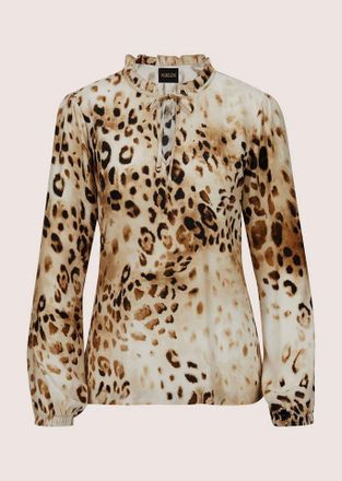 Madeleine Langarmbluse Leo-Dessin Bluse in Tunika-Form Animal-Optik mit V-Ausschnitt und elastischem &Auml;rmelabschluss
