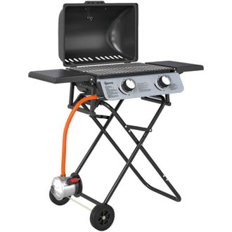 OUTSUNNY Barbecue gaz pliable portable avec couvercle roues 2 br&ucirc;leurs 5,6kW thermom&egrave;tre r&eacute;gulateur tuyau inclus