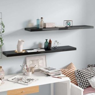 vidaXL Schweberegale 2 Stk. Hochglanz-Schwarz 120x23,5x3,8 cm mdf - Vidaxl