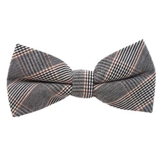 DonDon Herren Fliege 12 x 6 cm kariert gebunden und stufenlos justierbar aus Baumwolle im Tweed Style grau-braun