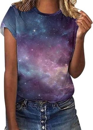 Generic T-shirt &agrave; manches courtes pour femme avec imprim&eacute; galaxie Core et col rond | T-shirt d&eacute;t&eacute; doux et l&eacute;ger pour le quotidien, les voyages, les vacances, 