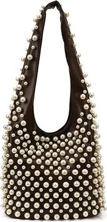 Generic Sac &agrave; main en cuir synth&eacute;tique avec rivets pour femme et fille, sac fourre-tout &agrave; perles pour voyage, shopping, travail, usage quotidien, caf&eacute;, 8.27*4