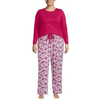 Lands End Gemustertes Pyjama-Set aus Baumwoll-Jersey, Damen, Gr&ouml;&szlig;e:52-54 plus, Pink, Elasthan/Baumwoll-Mischung, by Lands End