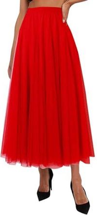 Generic Jupe en maille - Jupe de f&eacute;e - Jupe mi-longue - Jupe de danse - Plage, rouge, XL