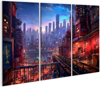 Islandburner Bild auf Leinwand Liebevolles Anime-Cyberpunk-Stadtgem&auml;lde Digitale Nachtmalerei Anime Bilder Wandbilder Poster