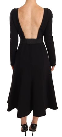 Dolce & Gabbana Womens Black Wool Stretch Sheath Open Back Dress Virgin