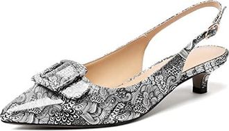 elashe Femme Slingback Kitten Heels Bout Pointu Talon Moyen Escarpins Chic Petit Talon Soir&eacute;e Chaussure Fleur Blanch EU41