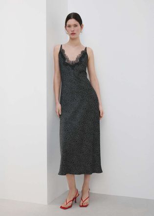 Mango Robe &agrave; pois avec dentelle noir - Femme - XS - MANGO