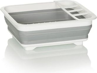 hjh OFFICE Égouttoir Clean SIL, Silicone, Pliable pour la Vaisselle et Les Couverts, bac dégouttage Peu encombrant, Gris/Blanc, 924000