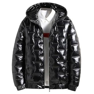Generic Veste matelass&eacute;e brillante pour homme - Style d&eacute;contract&eacute; et brillant - Chaud - Manteau dhiver &agrave; capuche, noir 2, 4XL
