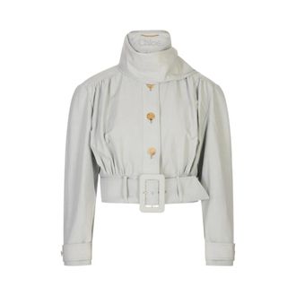 Chlo&eacute; Cropped Jacke mit Schal-Detail und G&uuml;rtel - - Jackets - Damen - Grau - M