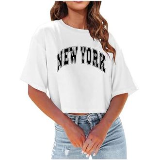 Generic Haut court mignon pour femme &agrave; col rond d&eacute;contract&eacute; coupe ample sport court t-shirt d&eacute;t&eacute; &agrave; manches courtes demi-chemises de sortie T-shirt tendance T-