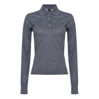 Pinko Langarm-Poloshirt mit Love Birds Stickerei - - Tops - Damen - Grau - L