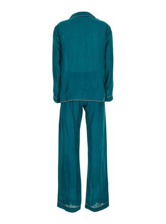 The Rose Ibiza Womens Suit Set With Shirt And Trousers, Blue Silk Blend Trouser Suits