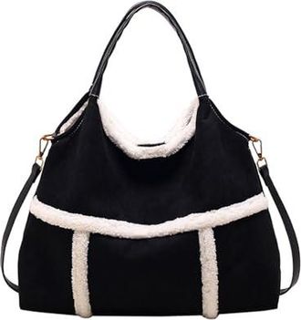Generic Sac cabas en daim pour femme, doubl&eacute; de fausse laine dagneau, grande capacit&eacute;, style vintage. (Black)