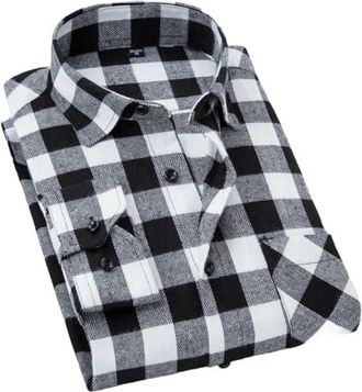 Generic Chemise en lin pour homme &agrave; carreaux - Manches longues - Coupe ample - L&eacute;g&egrave;re - Style vintage - Pour le travail et les voyages, blanc, 50