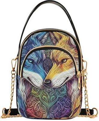 Mnsruu Sac à bandoulière pour femme avec motif loup de Bohême et loup avec sangle réglable