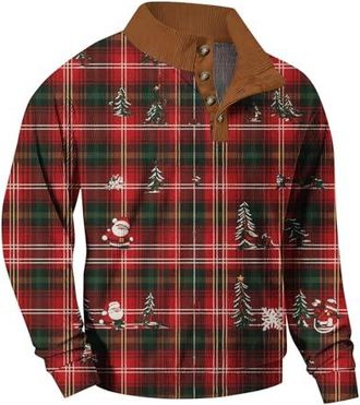 Generic Sweats pour homme - Pull de Noël amusant - Imprimé graphique de Noël - Sweat à manches longues - Fermeture éclair quart de temps - Décontracté - Col m