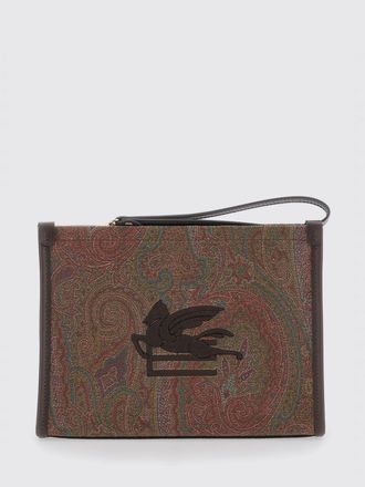 Etro Pochette en coton enduit &agrave; motif Paisley avec dragonne amovible