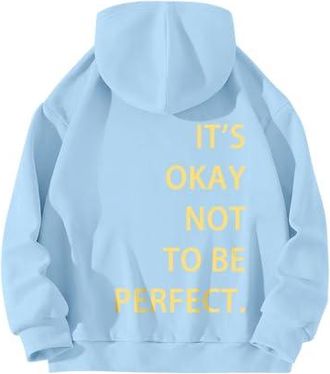 Generic Pull de No&euml;l 98 Fermeture &eacute;clair dans le dos, cest OK, pas PARFAIT &Agrave; &Ecirc;TRE PARFAIT Sweat &agrave; Capuche Imprim&eacute; Pull Femme Noir, bleu ciel, 3XL