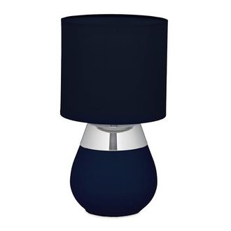 Relaxdays Lampe de Chevet, Abat-Jour, Douille E14, câble, H x D : 32 x 18 cm, pour la Chambre, Bleu et argenté