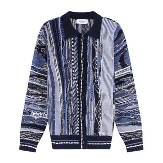 Laneus Jacquard-Strickjacke - - Knitwear - Herren - Blau - M