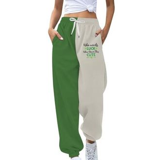 Generic HUIFUAO Pantalon de surv&ecirc;tement pour la Saint-Patrick pour femme, pantalon de jogging tr&egrave;fle dr&ocirc;le, costume irlandais, pantalon de tr&egrave;fle irlandais, p