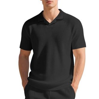 Generic Polo pour homme &agrave; manches courtes et respirant, col en V, t-shirt de tennis l&eacute;ger et respirant, t-shirt d&eacute;t&eacute; d&eacute;contract&eacute;, t-shirt de sport basique, co