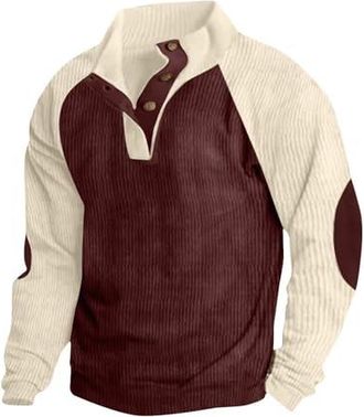 Generic Pull pour homme avec 1/4 boutons - Col roul&eacute; - Manches longues - Sans capuche - Pull dhiver - Loisirs - Pull pour homme - Pull coudi&egrave;re - Patchs - Hau