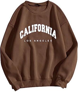 Generic Sweat à capuche California Los Angeles à col rond pour femme - Couleur unie - Col rond - Coupe ample - Manches longues - Style gothique - Université 2