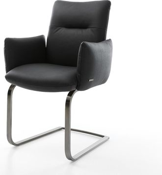 DELIFE Freischwinger Jova-Flex mit Armlehnen Echt-Leder Schwarz Freischwinger flach Graphit Taschenfederkern, Esszimmerst&uuml;hle