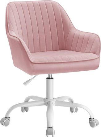 Songmics Chaise de Bureau avec Surface en Tissu Velours, Fauteuil Pivotant, Si&egrave;ge Ergonomique, Rembourrage en Mousse, Hauteur R&eacute;glable, Rose Bonbon