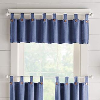 Elrene Home Fashions Tucker Solid Button Window Curtain Kitchen Valance, 60 W x 15 L (1, Blue