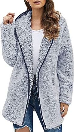 Generic Manteau en polaire pour femme - Veste pelucheuse décontractée - Tendance - Épais - Couleur unie - Cardigan à manches longues - Manteau en peluche pour