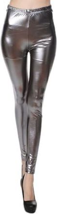 Onsoyours Femme Leggings Métallique Taille Haute Effet Mouillé Brillant Party Disco Carnaval Sexy Pantalons Shiny Leggings A Gris XL