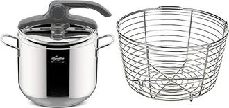 Lagostina Irradial Control LagoeasyUP Autocuiseur 7 L en Acier Inoxydable 18/10 &Oslash; 22 cm, Casserole Induction et &agrave; Gaz & Panier vapeur pour Autocuiseur Acier Ino