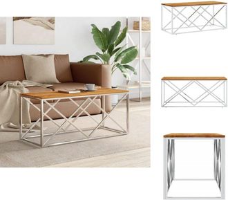 vidaXL Couchtisch Edelstahl und Massivholz Akazie - Couchtisch - Esszimmertisch - Wohnzimmertisch - Sideboard - Edelstahl Couchtisch