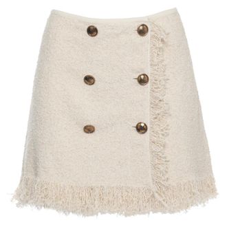Elisabetta Franchi Femme, Jupes, Beige, Taille: 38 FR Boucl&eacute; Fringed Button Mini Skirt