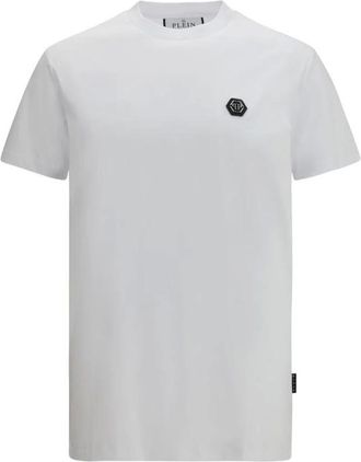 Philipp Plein Homme, Tops, Blanc, Taille: S T-Shirt Classique Col Rond en Coton