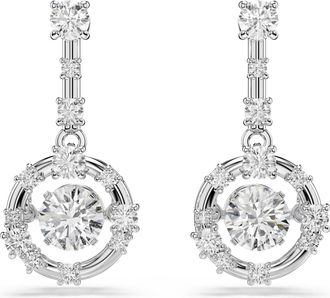 Swarovski Constella Drop-Ohrh&auml;nger, Rundschliff, Dancing Stone, Wei&szlig;, Rhodiniert