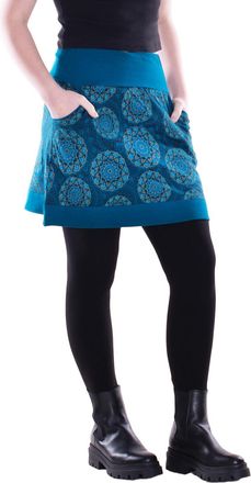 vishes Alternative Bekleidung - Damen Mini-Rock Baumwolle Mandala-Muster elastischer Bund mit Taschen t&uuml;rkis 42