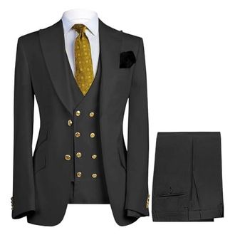 Generic Costume 3 pi&egrave;ces &agrave; double boutonnage pour homme - Veste et pantalon - Revers en pointe - Pour mariage, bal de fin dann&eacute;e, Noir, XXL
