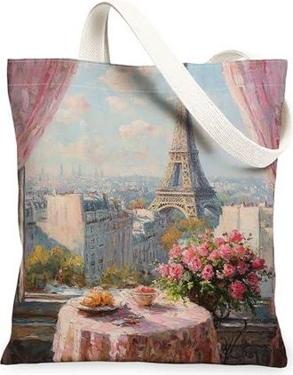 Generic Sacs fourre-tout vintage en toile &agrave; motif floral artistique, sacs de courses r&eacute;utilisables, sacs de courses l&eacute;gers, lavables en toile pour voyage, pla