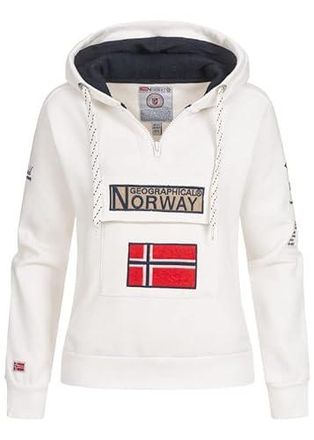 Geographical Norway Gymclass Lady - Sweat Femme Zip Capuche Poches - Sweatshirt Manches Longues Chaud Hoodie Veste - Pull Femmes Saison Printemps Ete Automne Hiver (Blanc
